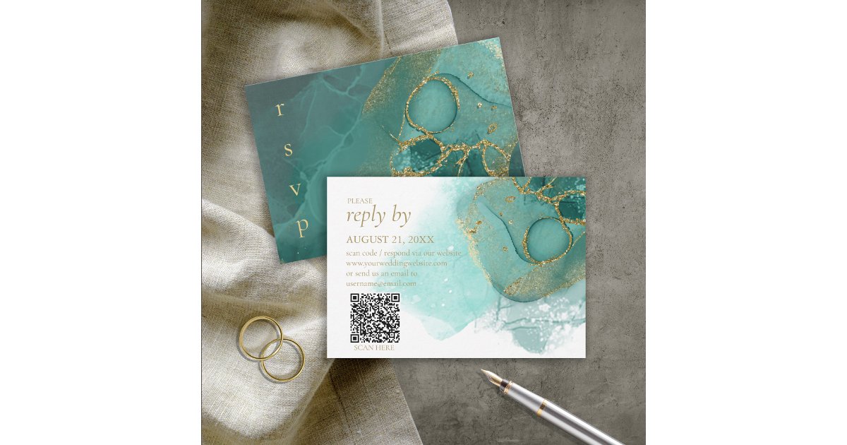 Moody Ink Emerald Gold Abstract ID988 RSVP Card | Zazzle