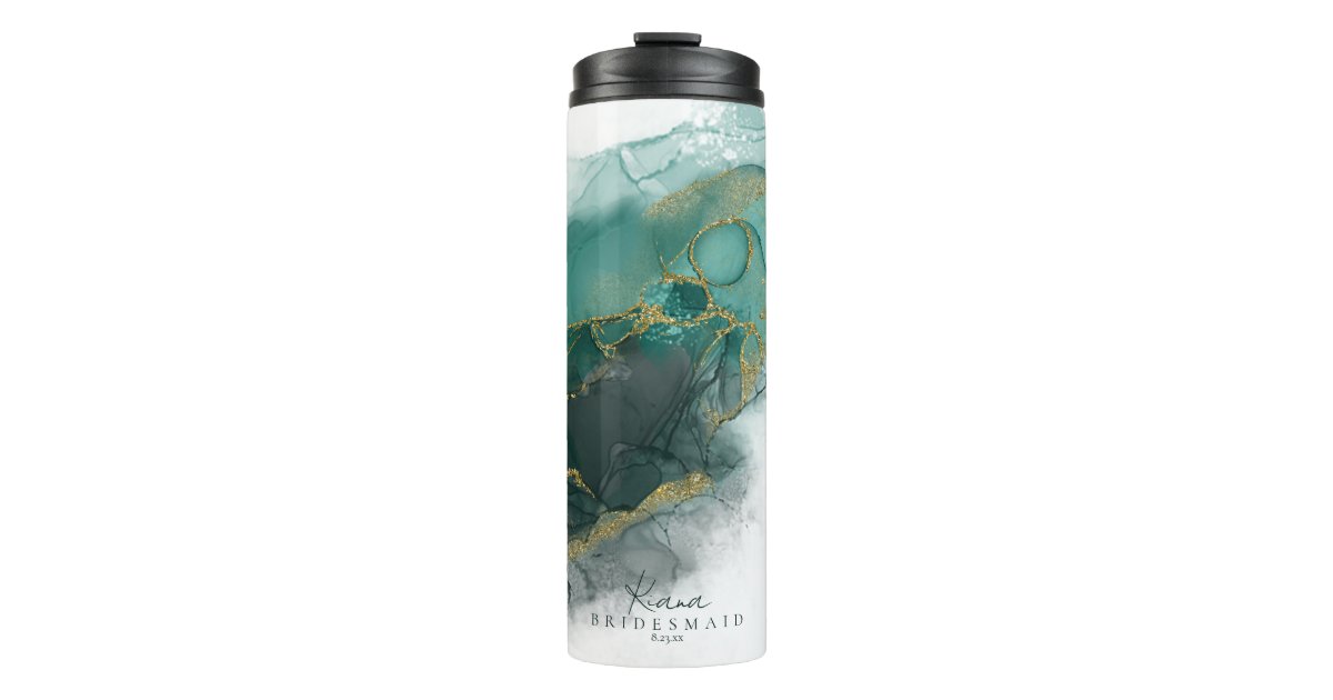 Moody Ink EmeraldGold Wedding Party ID988 Thermal Tumbler | Zazzle