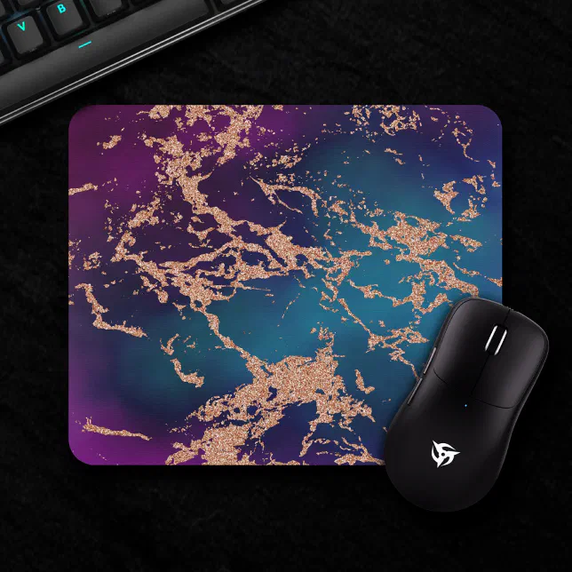 Moody Marble | Deep Luxe Purple Teal Rose Gold Mouse Pad | Zazzle