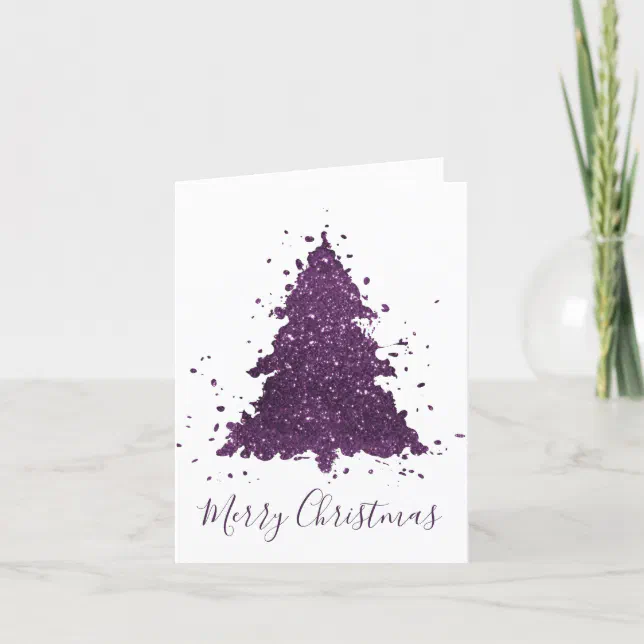Moody Merry Christmas | Deep Plum Purple Tree Holiday Card | Zazzle