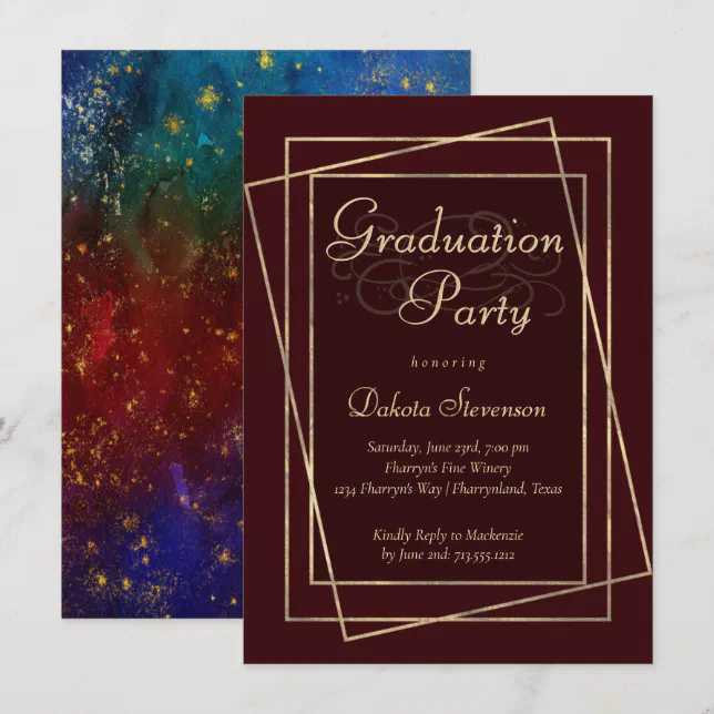 Moody Ombre | Deep Jewel Tone Red Graduation Party Invitation | Zazzle