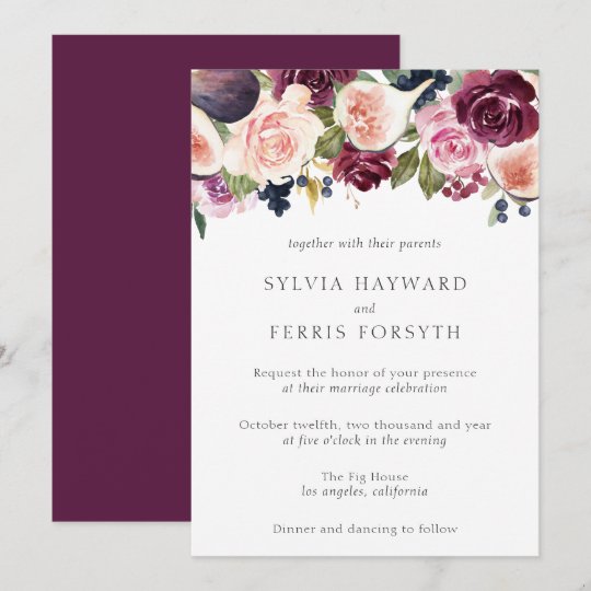 Moody Plum Floral and Fig Wedding Invitation | Zazzle.com