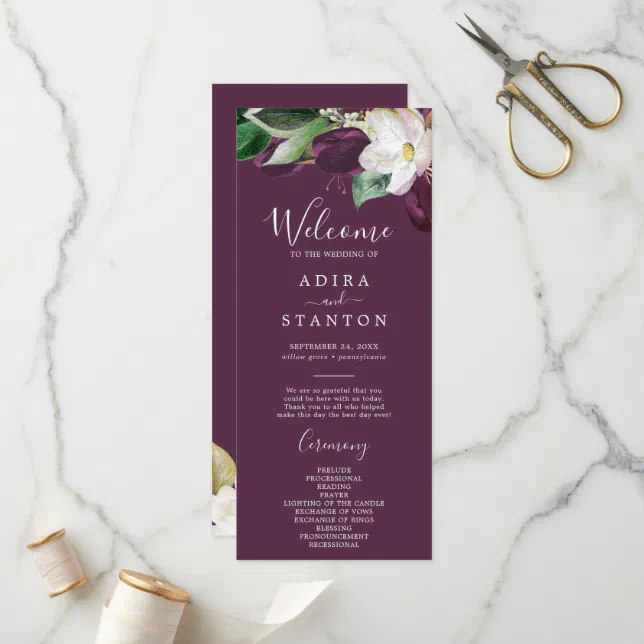 Moody Purple Blooms | Plum Wedding Program | Zazzle