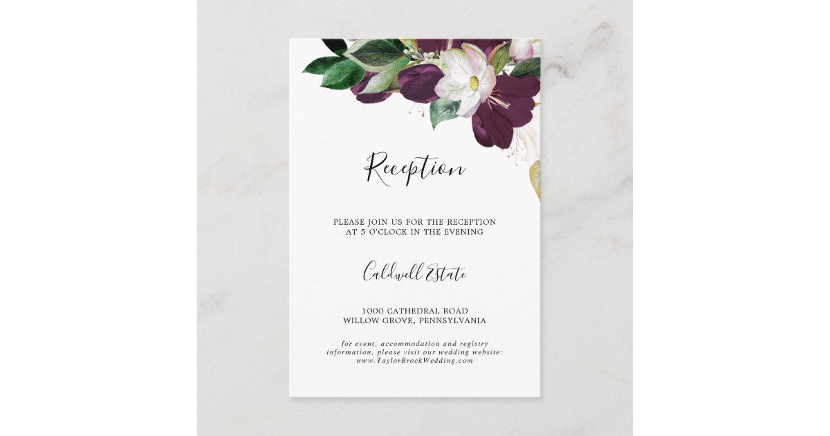 Moody Purple Blooms Wedding Reception Insert Card | Zazzle.com