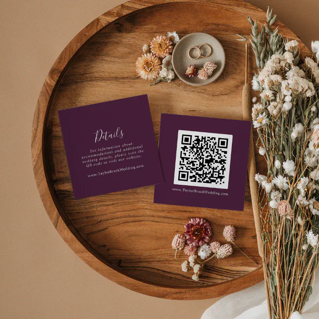 Moody Purple Coordinate Plum QR Code Details Enclosure Card | Zazzle
