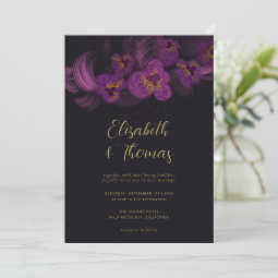 Moody Romantic Purple Orchids Dark Floral Wedding Invitation | Zazzle