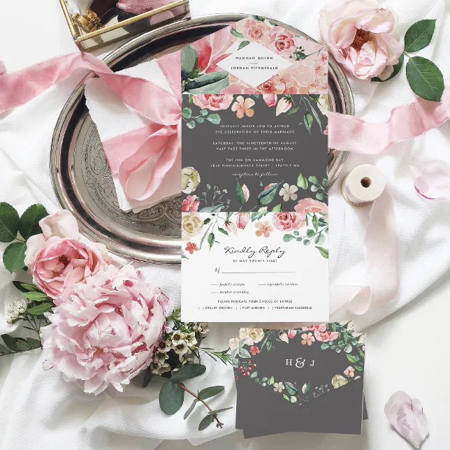 Moody Rose | Romantic Spring Florals Wedding All In One Invitation | Zazzle