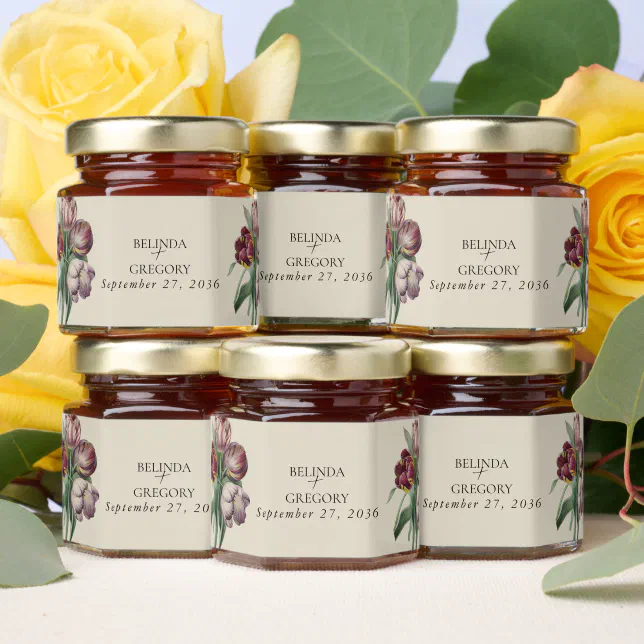 Moody Watercolor Purple Tulips Wedding Gift Honey Jar Favors | Zazzle