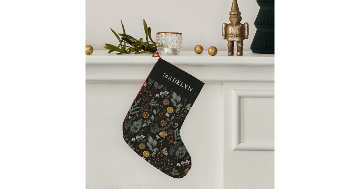 Moody Winter Botanical Personalized Small Christmas Stocking | Zazzle