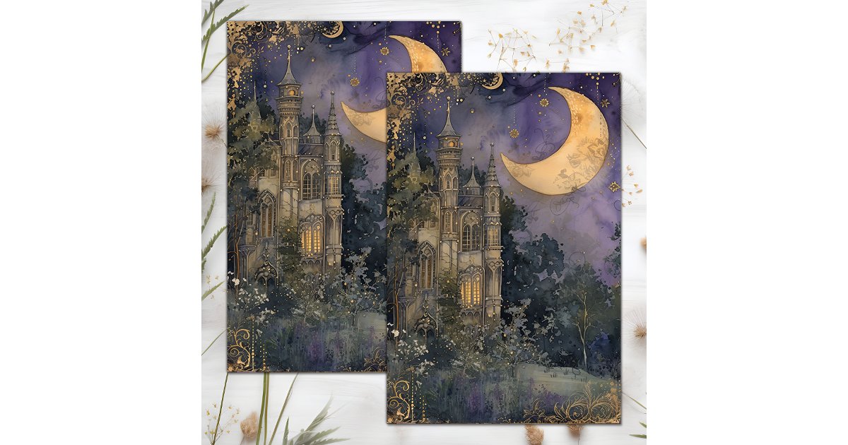 MOON AND CASTLE DECOUPAGE TISSUE PAPER | Zazzle
