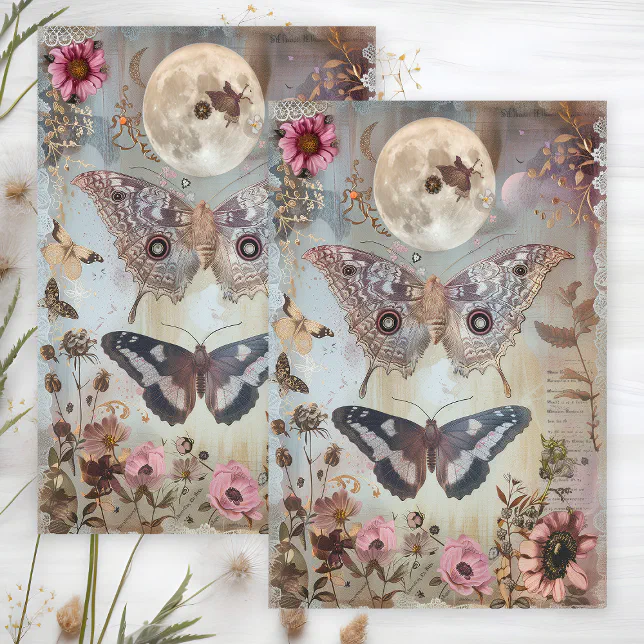 MOON AND MOTH DECOUPAGE TISSUE PAPER | Zazzle