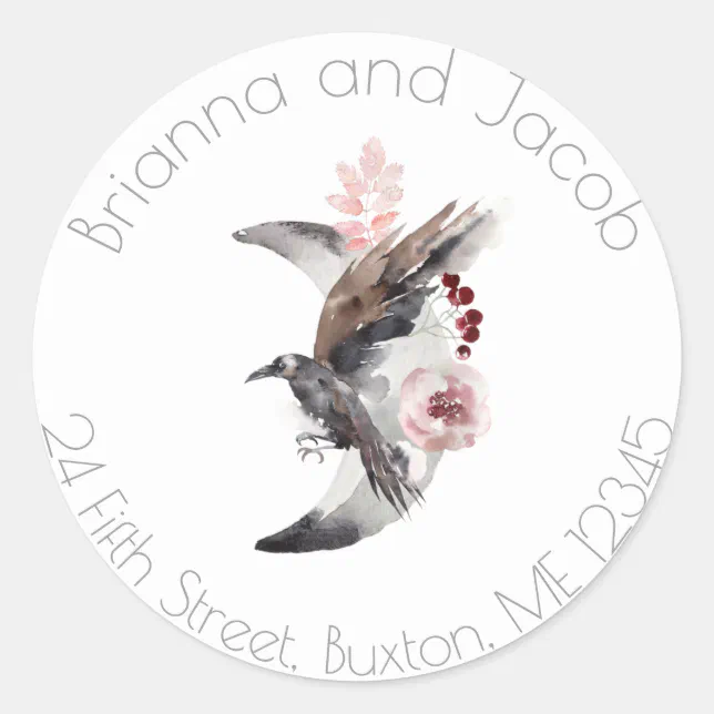 Moon And Raven Watercolor Address Label | Zazzle