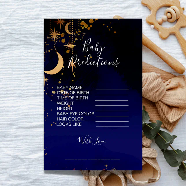 Moon and star theme baby shower predictions game | Zazzle