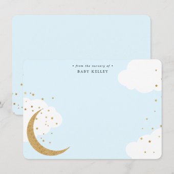 Moon and Stars, Baby Blue Personalized Flat Note Card | Zazzle