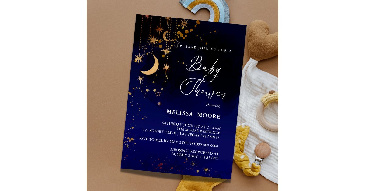 Moon And Stars Baby Shower Invitation | Zazzle