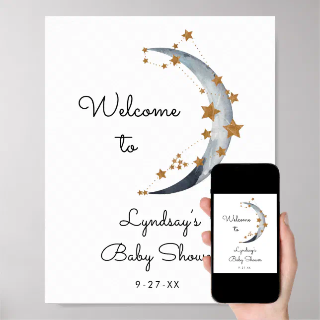 Moon and Stars Baby Shower Welcome Sign | Zazzle