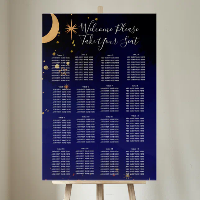 Moon and stars theme seating chart foam board | Zazzle