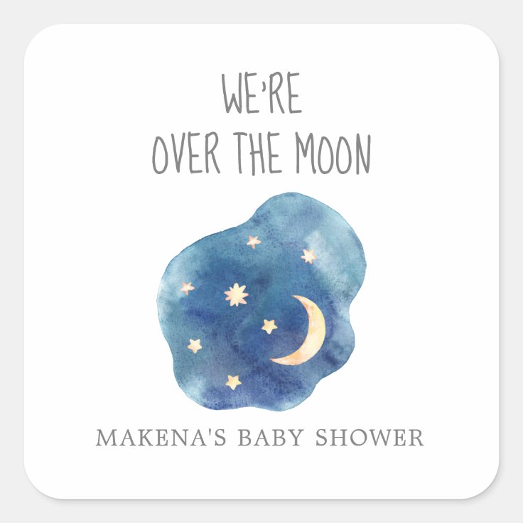 Moon and Stars We're Over the Moon Favor Sticker | Zazzle