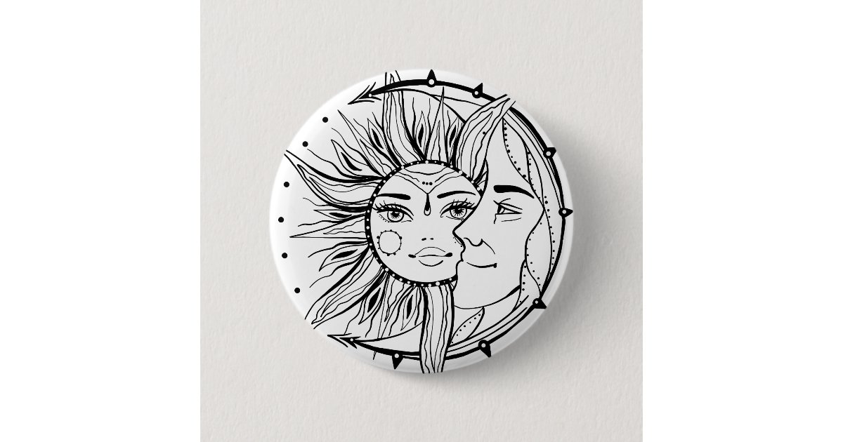 Moon and sun. Vintage style tattoo illustration Button | Zazzle