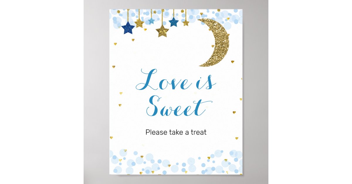moon blue Watercolor Love is Sweet Sign | Zazzle