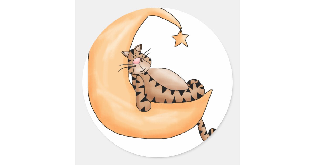 Moon Cat Nap Classic Round Sticker | Zazzle