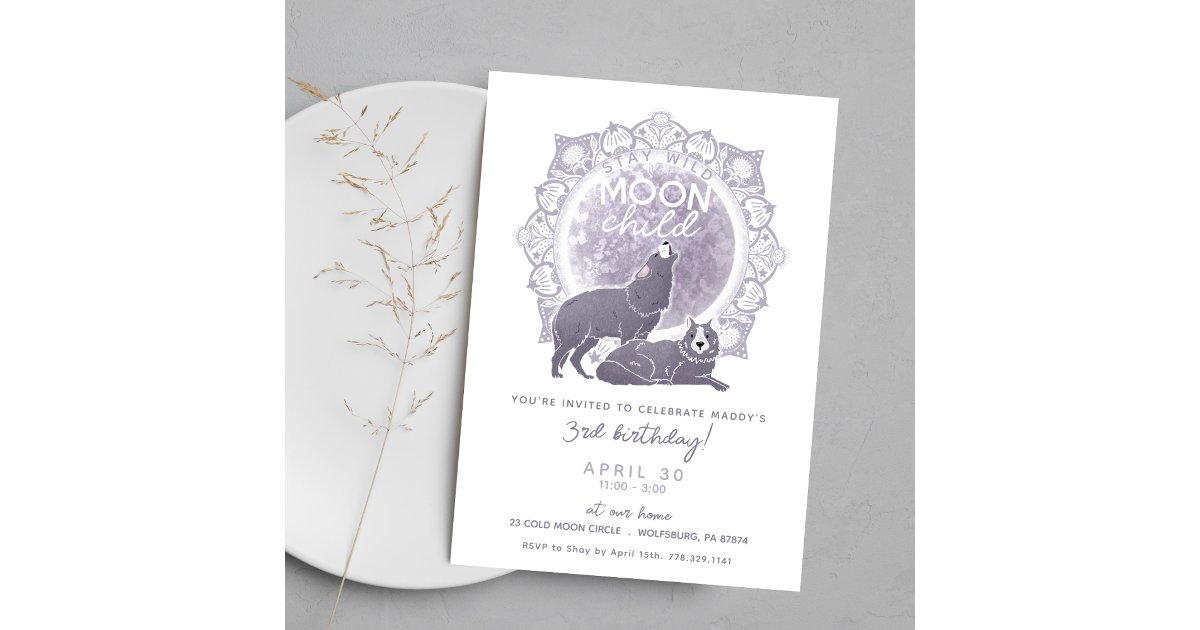 Moon Child Wolves Birthday Party Invitation | Zazzle