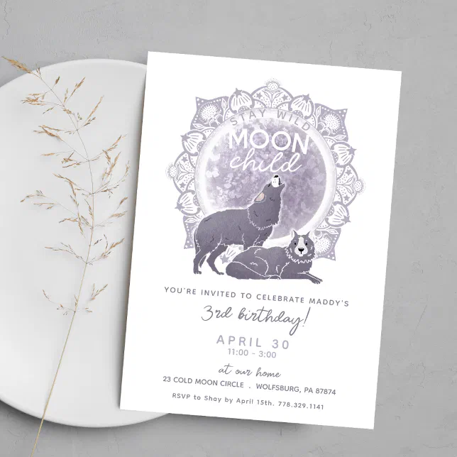 Moon Child Wolves Birthday Party Invitation | Zazzle