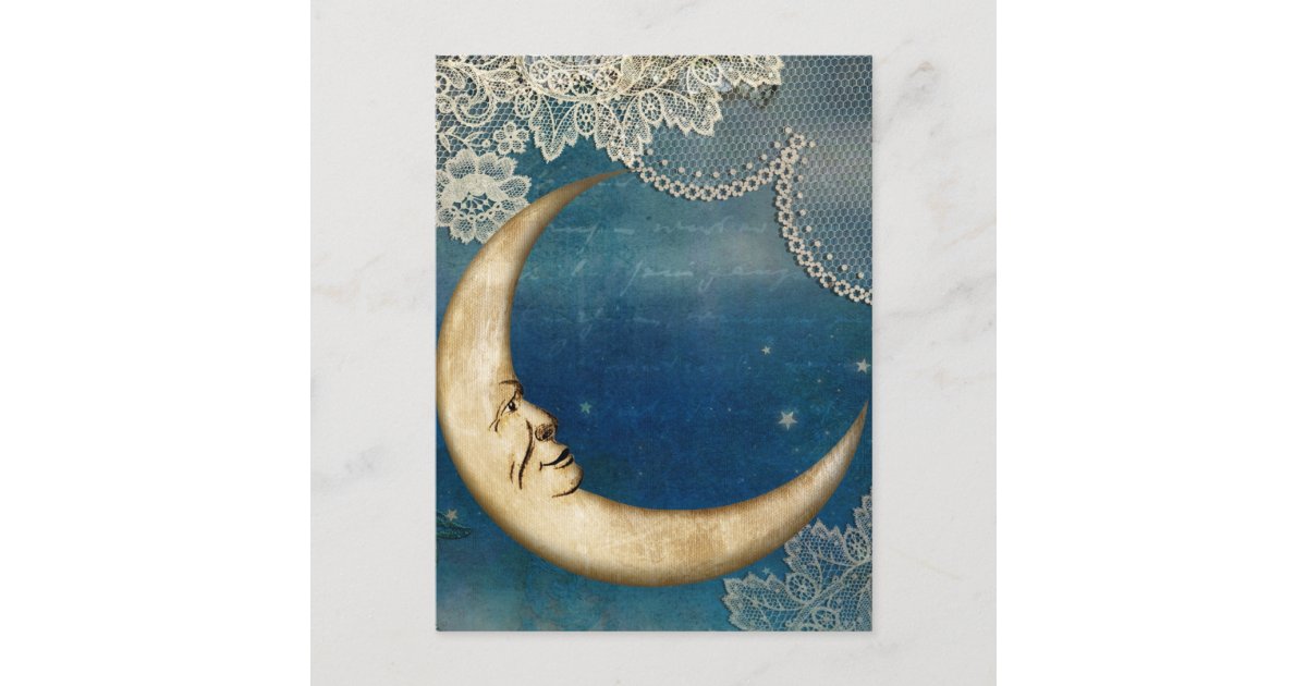 Moon Decoupage Postcard | Celestial Art Greeting | Zazzle