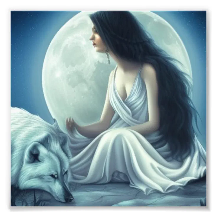 Moon Goddess & Wolf - Fantasy Wall Art | Zazzle