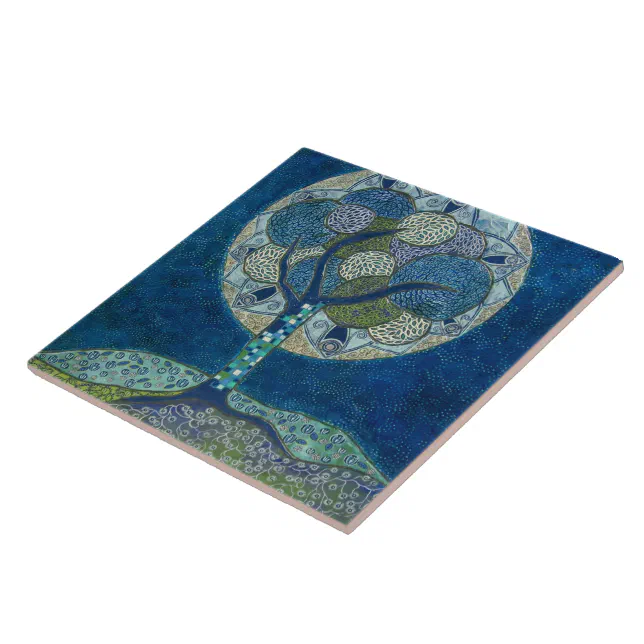 "Moon in Bloom" (painting) Ceramic Tile | Zazzle