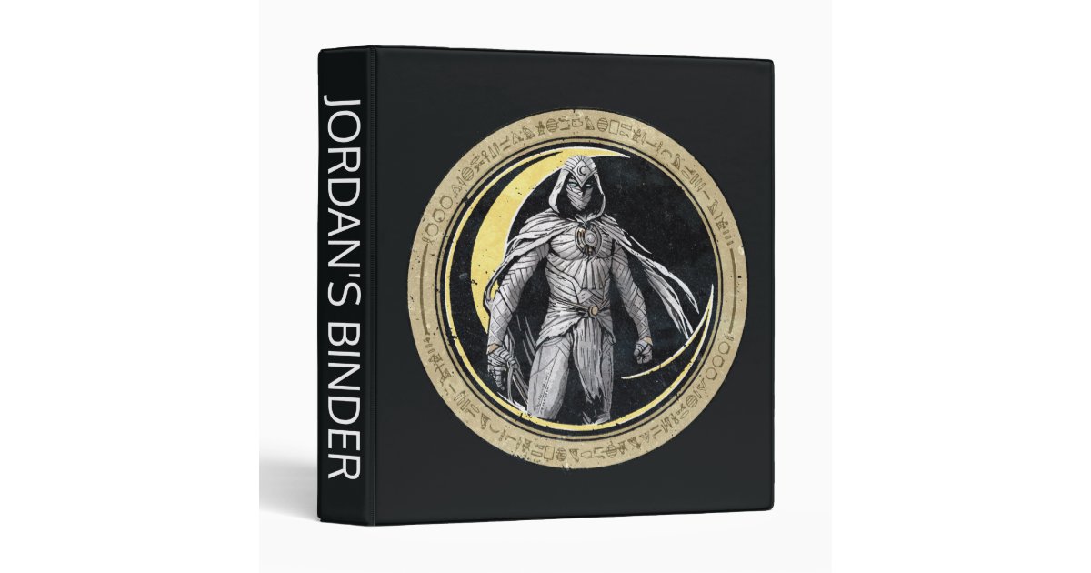 Moon Knight Gold Crescent Moon Character Graphic 3 Ring Binder | Zazzle