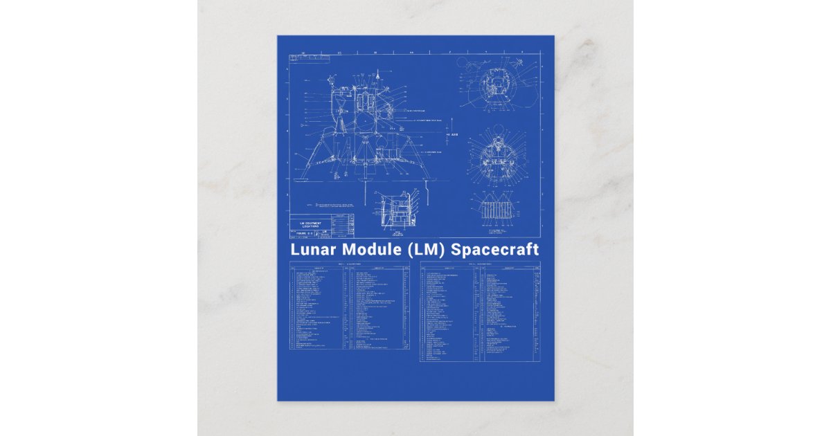 Moon Lander Lunar Module (LM) Blueprint Postcard | Zazzle