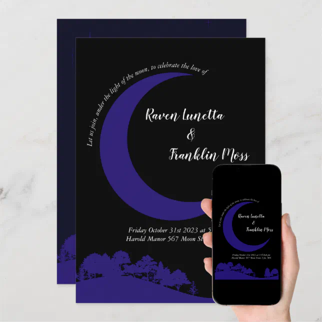 Moon Midnight Blue Wedding Invitation | Zazzle