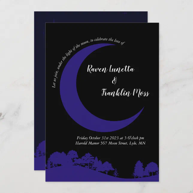 Moon Midnight Blue Wedding Invitation | Zazzle