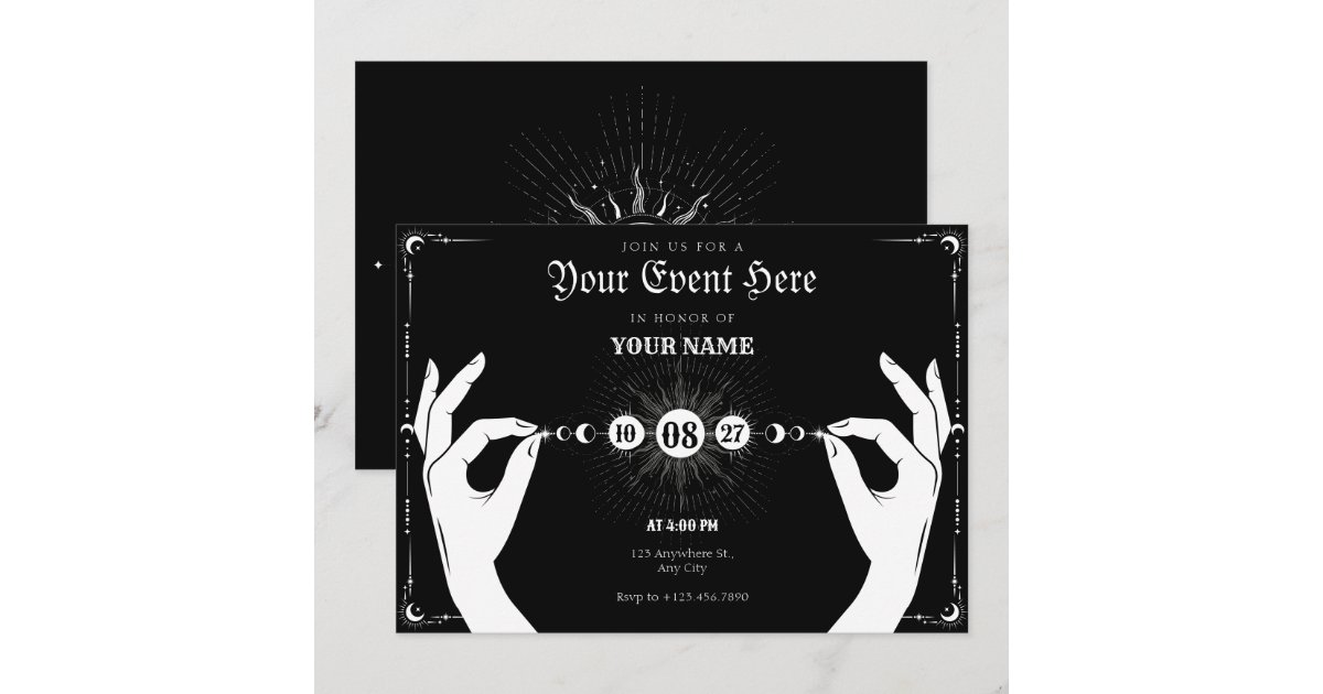 Moon mystical magic hand invitation | Zazzle