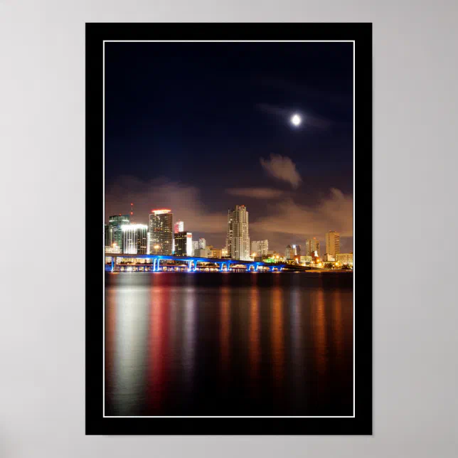 Moon over Miami skyline - Poster | Zazzle