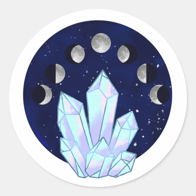 Moon Phase Crystal Classic Round Sticker | Zazzle