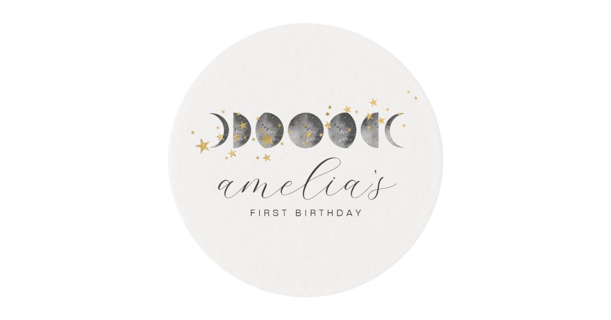 Moon Phases Gold Stars Edible Frosting Rounds | Zazzle