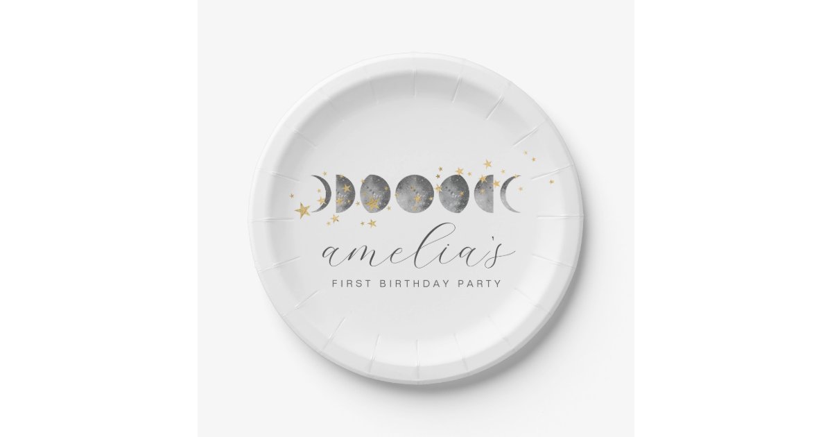 Moon Phases Gold Stars Paper Plates | Zazzle