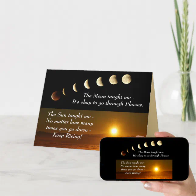 Moon Phases Sun Rises Inspirational Quote Card | Zazzle