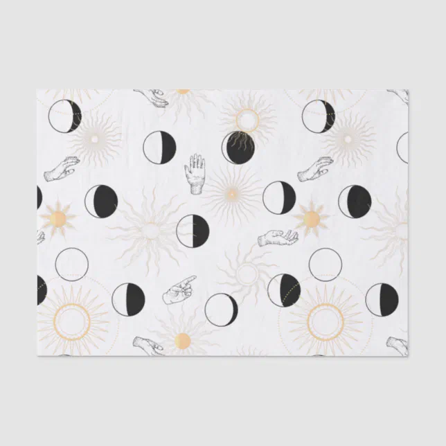 Moon phases suns hand signals retro alchemy tissue paper | Zazzle