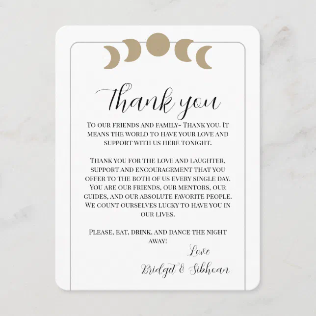Moon Phases Thank You Reception Cards | Zazzle