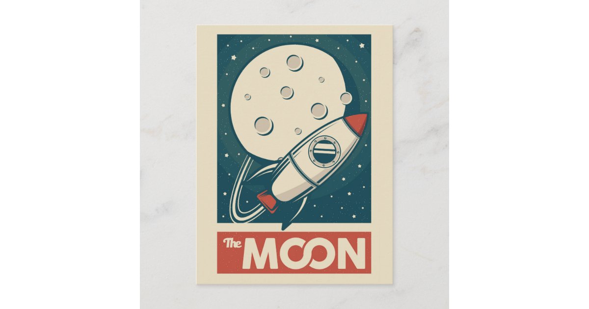 Moon Retro Galaxy Rocket Postcard | Zazzle