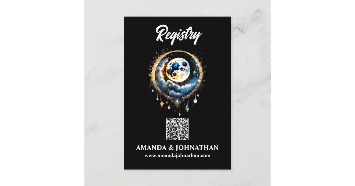 Moon stars blue gold QR code registry luna 3.5x5 Enclosure Card | Zazzle