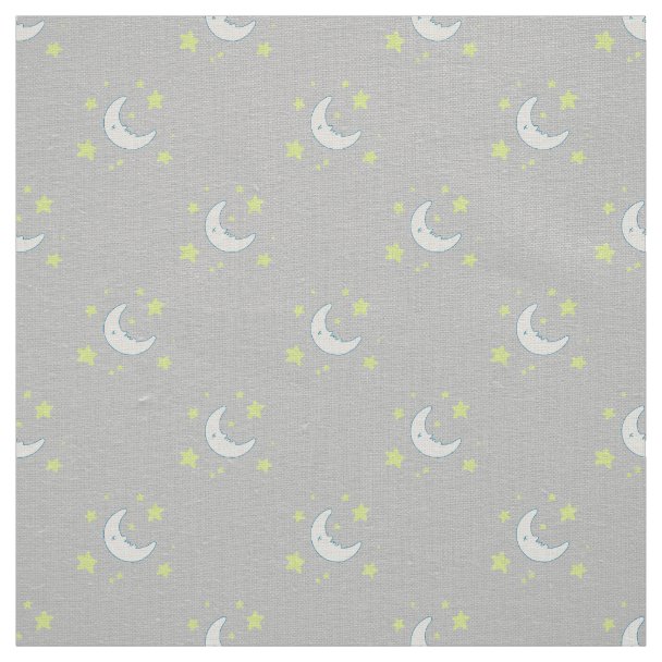 Moon & Stars Original Textile Print on Navy Fabric | Zazzle