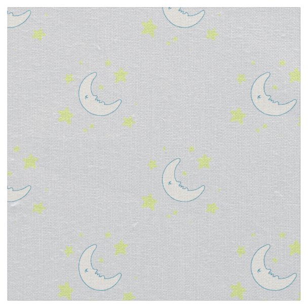 Moon & Stars Original Textile Print on Navy Fabric | Zazzle.com