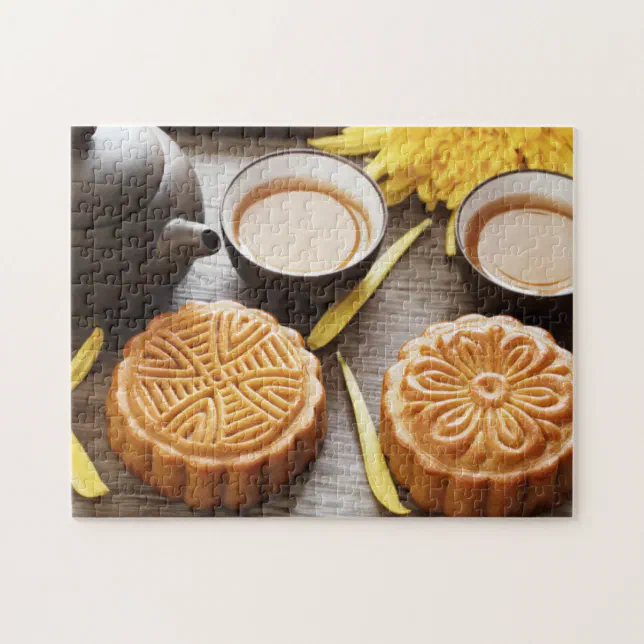 Mooncake and tea,Chinese mid autumn festival Jigsaw Puzzle | Zazzle