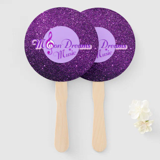 MoonDreams Music Purple Faux Glitter Hand Fan | Zazzle