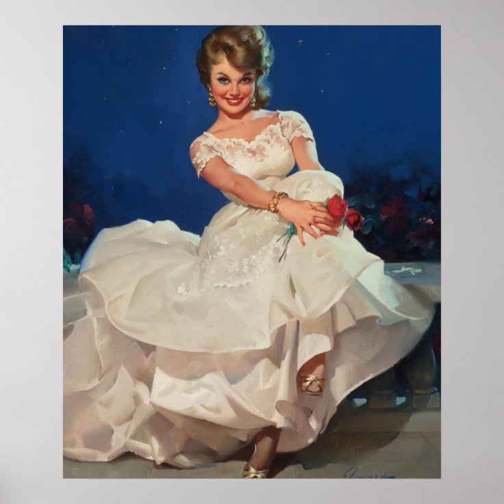 Moonlight and Roses Pin Up Art Poster | Zazzle