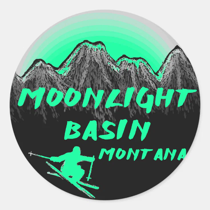 Moonlight Basin Montana skier Classic Round Sticker | Zazzle